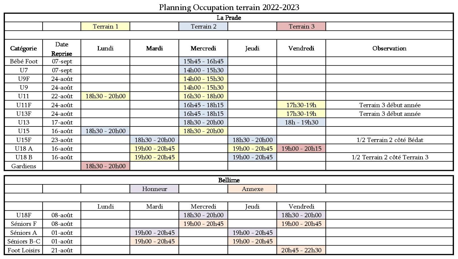 PLANNING des SÉANCES d'ENTRAÎNEMENT - club Football CEBAZAT-SPORTS - Footeo PLANNING des SÉANCES d'ENTRAÎNEMENT - club Football CEBAZAT-SPORTS - Footeo